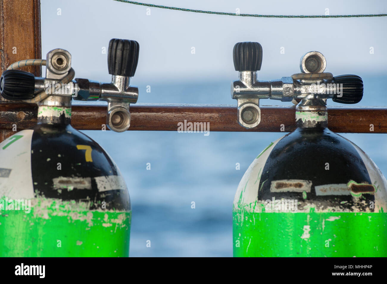 Tank on scuba diving boat in Tropical crystal water Stock Photo - Alamy