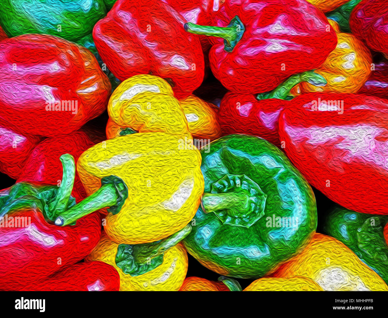 Textured Bell Peppers Oil Painting Stock Photo - Alamy