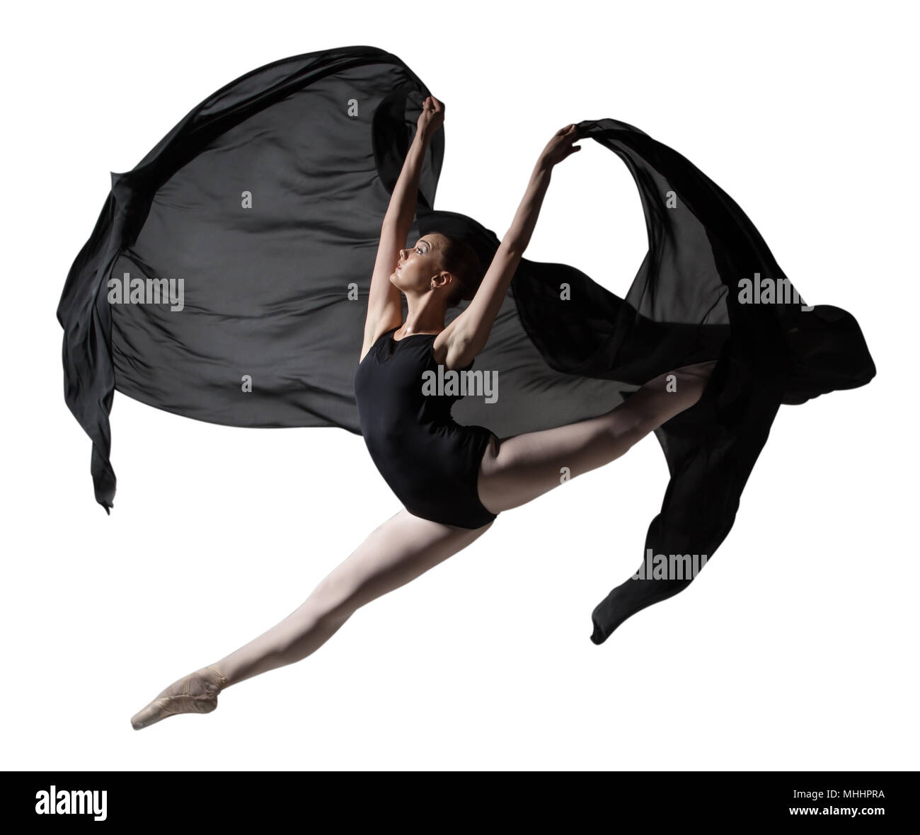 Ballerina with black cloth flying in the air Stock Photo - Alamy