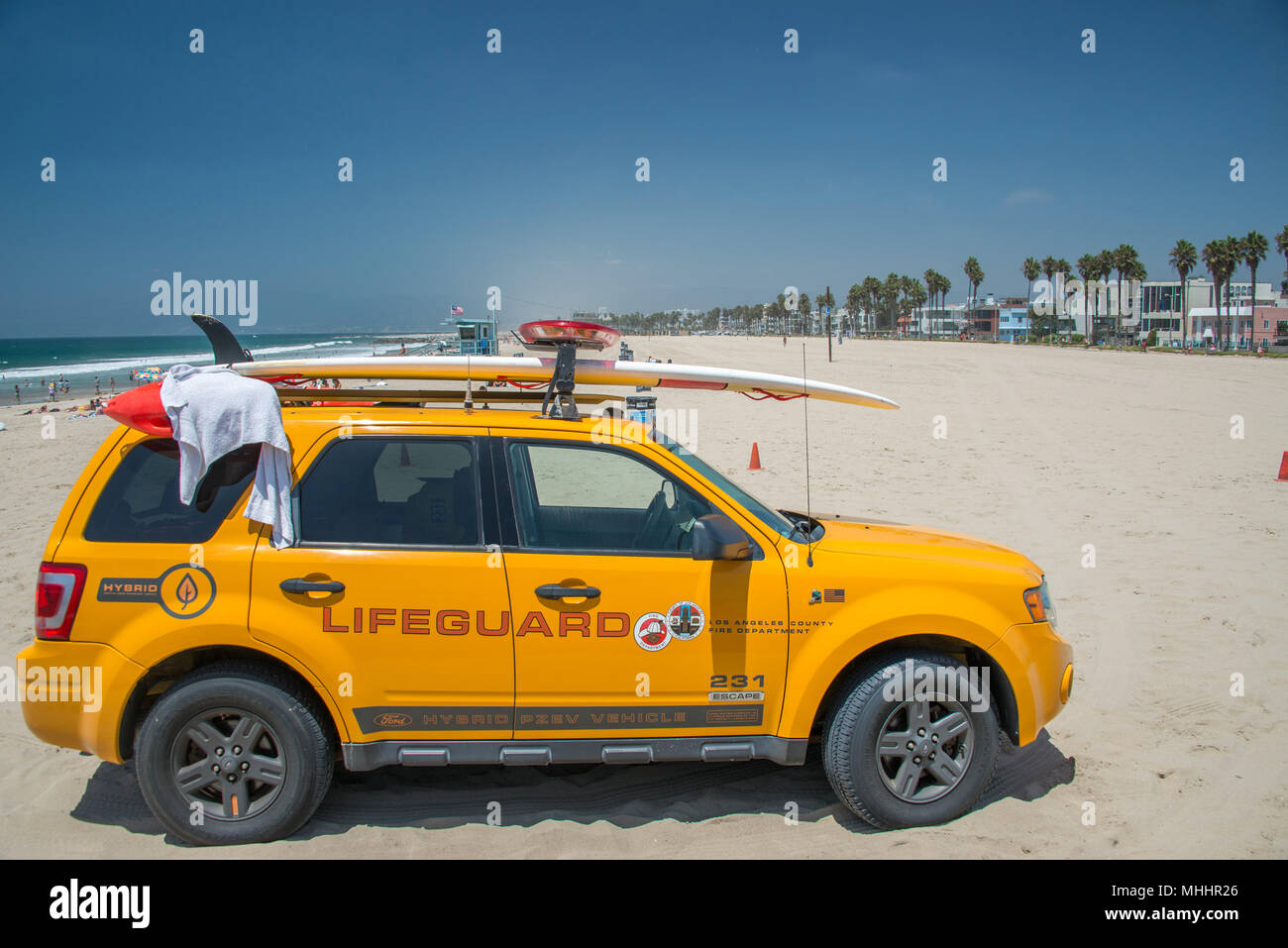 LOS ANGELES, USA - AUGUST 5, 2014 - lifeguard yellow car in venice ...