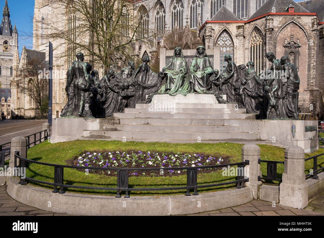 Bronze statue of the brothers Jan and Hubert Van Eyck, painters of the ...