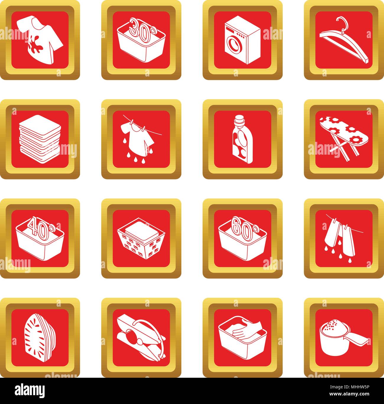 Laundry icons set red square vector Stock Vector Image & Art - Alamy