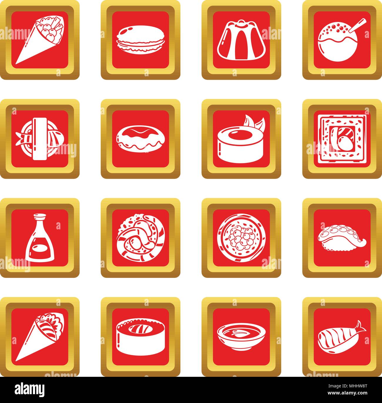 Japan food icons set red square vector Stock Vector Image & Art - Alamy