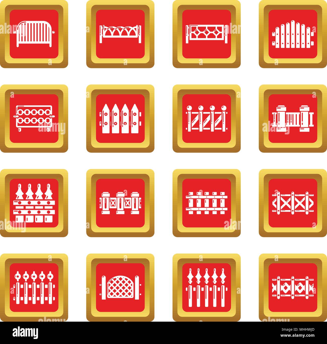 Different fencing icons set red square vector Stock Vector Image & Art ...