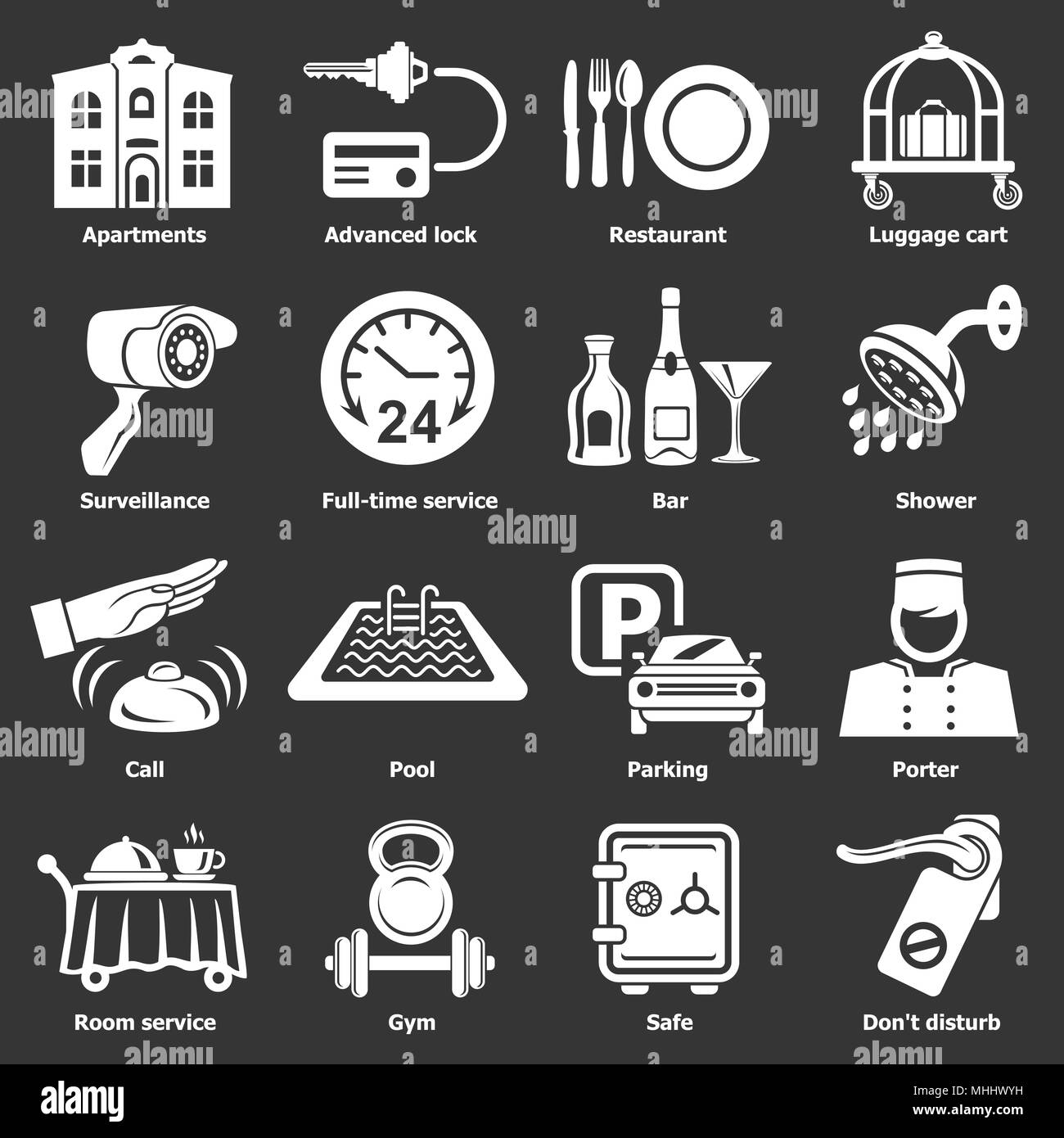 Hotel service icons set grey vector Stock Vector Image & Art - Alamy