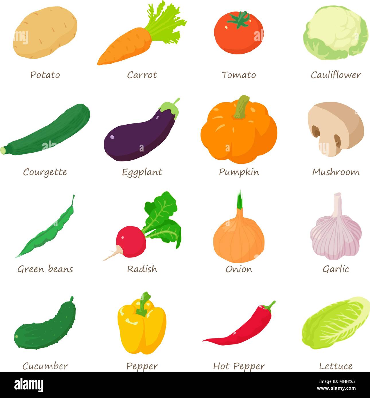 Vegetables signed names icons set, isometric style Stock Vector Image ...