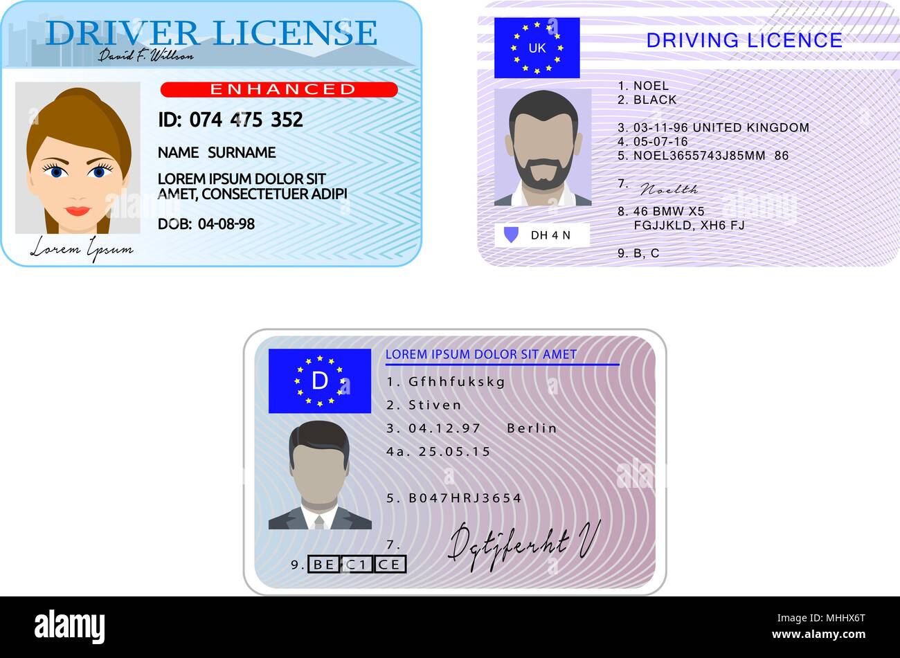 Driver license banner horizontal set, flat style Stock Vector Image ...