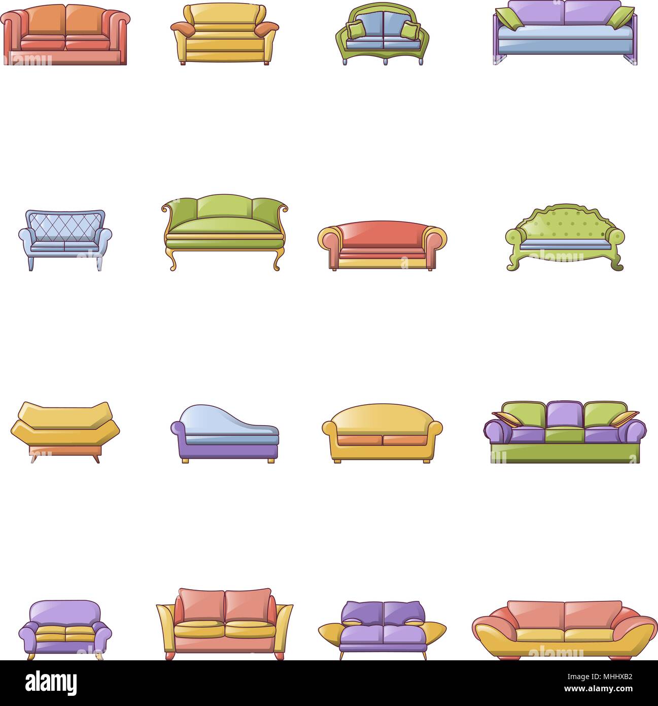 Sofa chair room couch icons set, cartoon style Stock Vector Image & Art ...