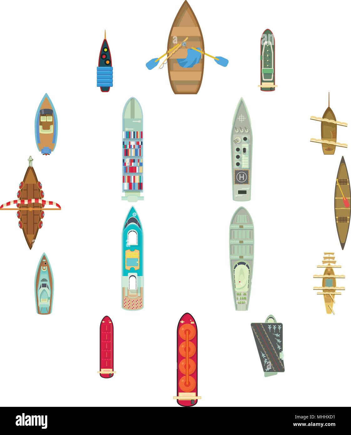 Boat top view above over icons set, cartoon style Stock Vector Image ...
