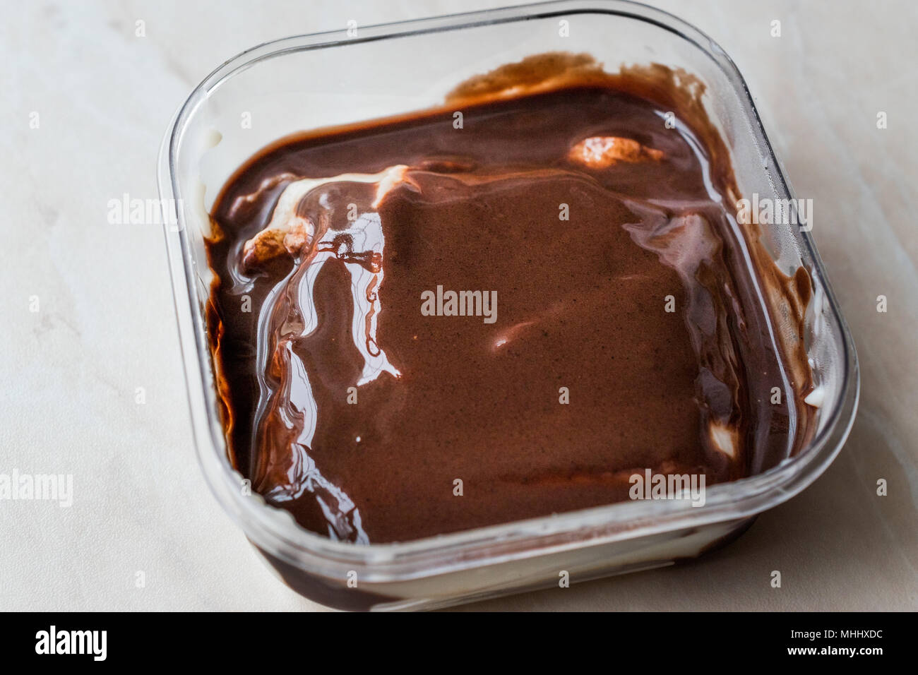 Turkish Pudding Muhallebi with Chocolate Sauce. Traditional Food Stock ...