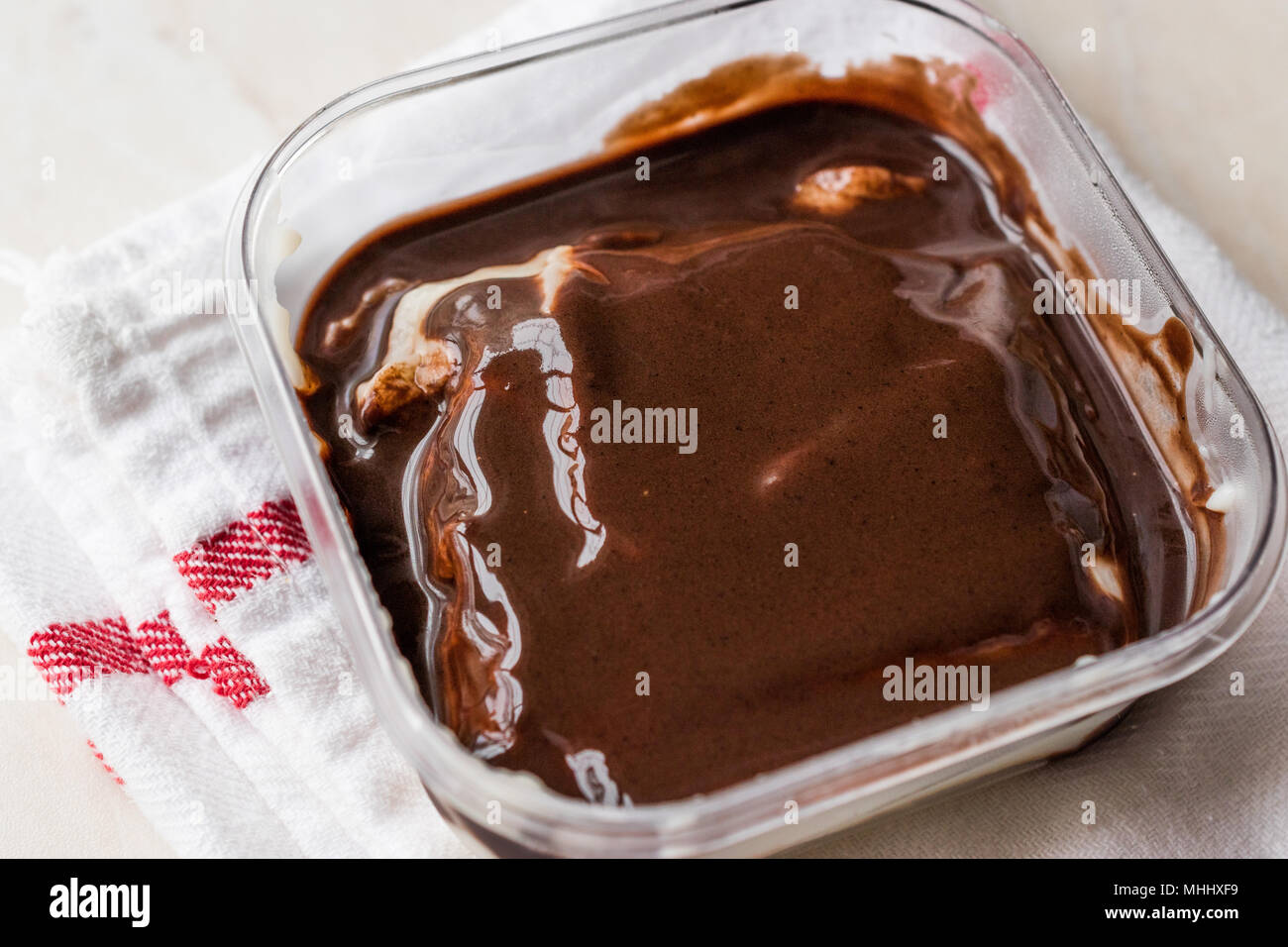 Turkish Pudding Muhallebi with Chocolate Sauce. Traditional Food Stock ...