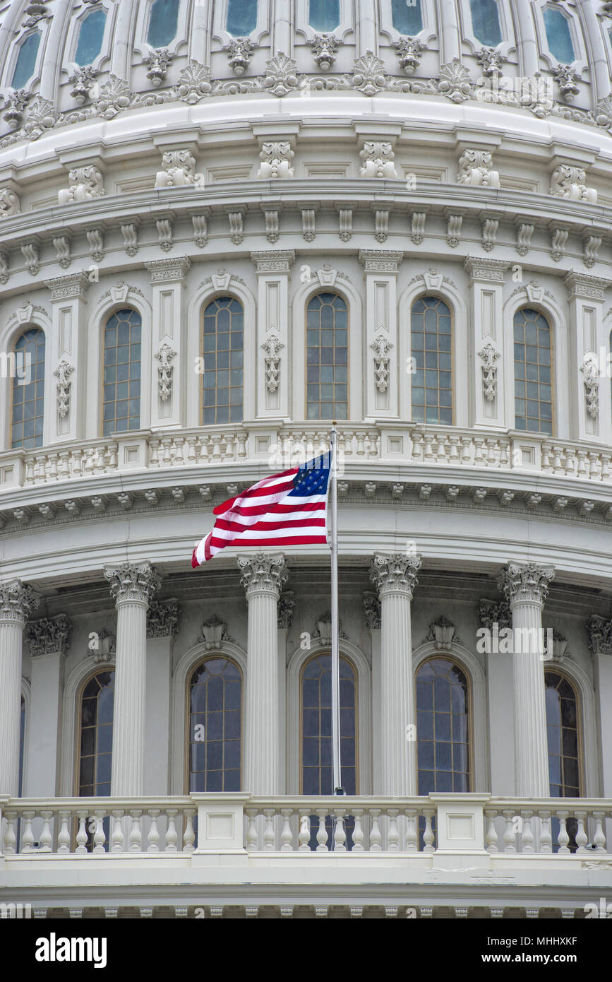 Washington DC Capital detail with american flag Stock Photo - Alamy