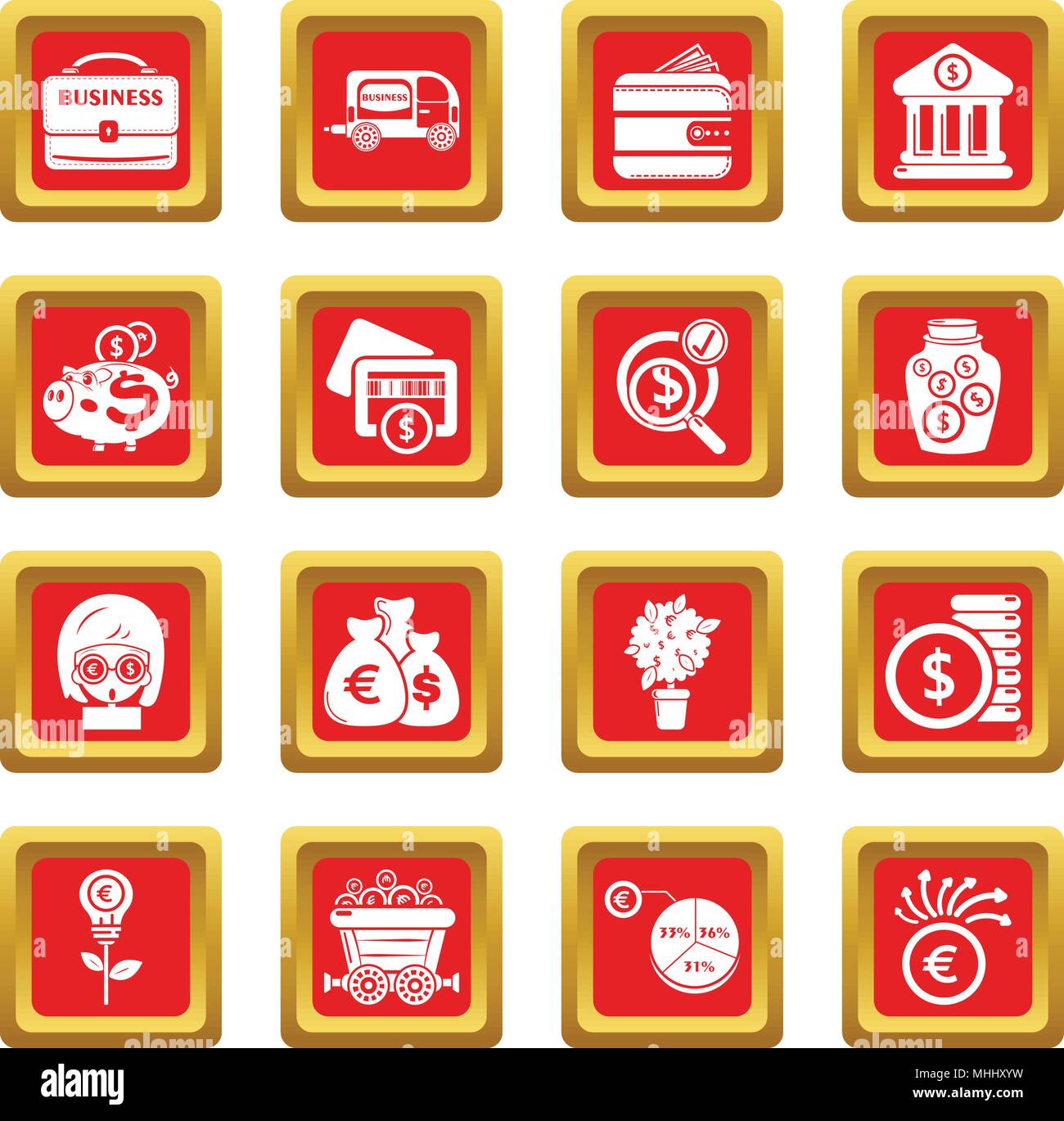 Business icons set red square vector Stock Vector Image & Art - Alamy
