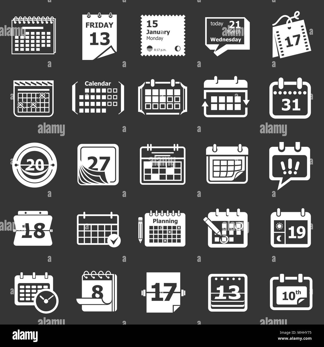 Calendar schedule planner icons set grey vector Stock Vector Image ...
