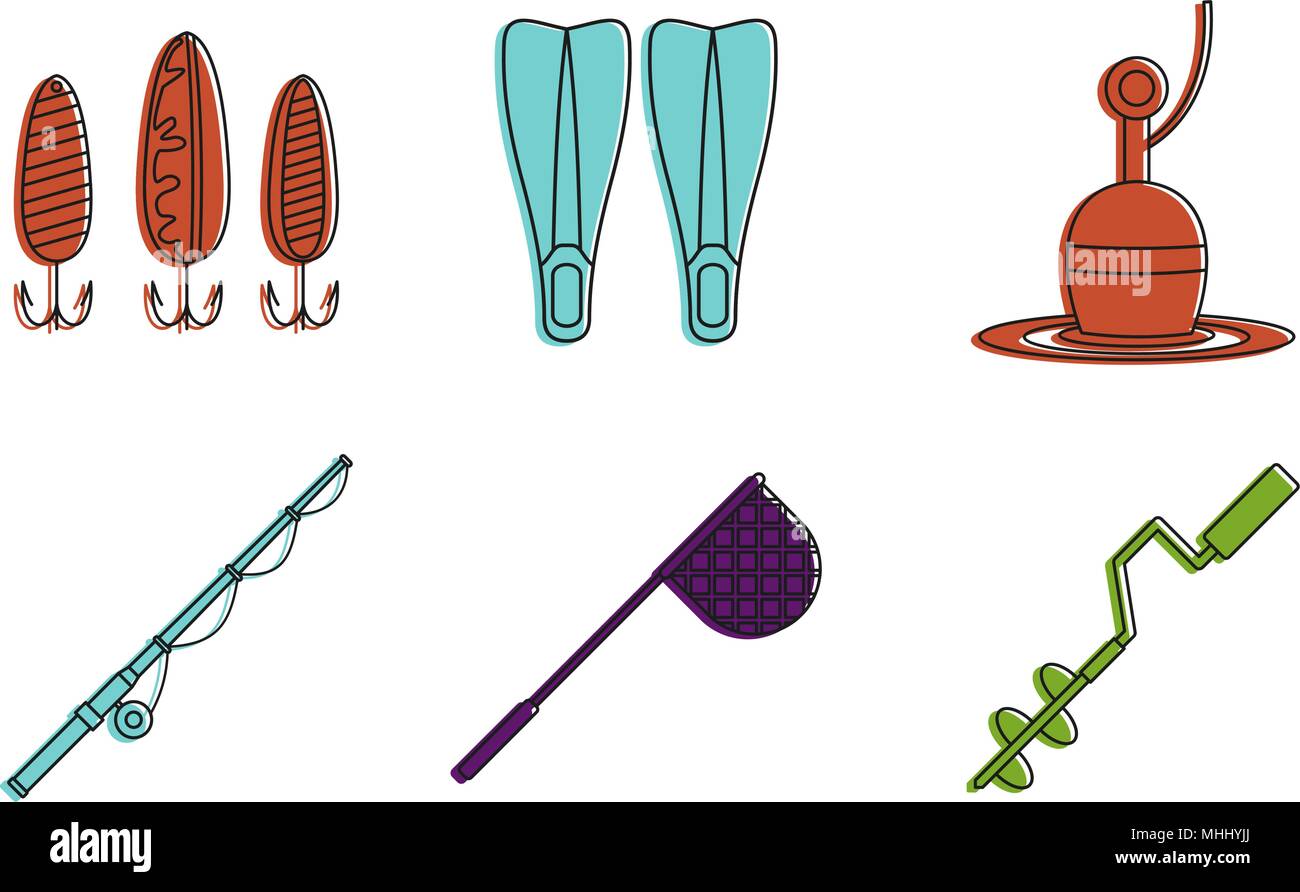 Fishing tool icon set, color outline style Stock Vector Image & Art - Alamy