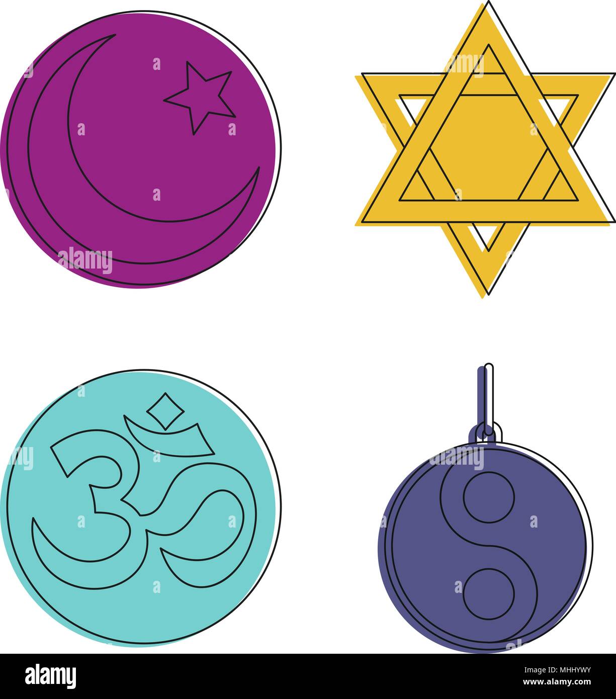 Religious sign icon set, color outline style Stock Vector Image & Art ...