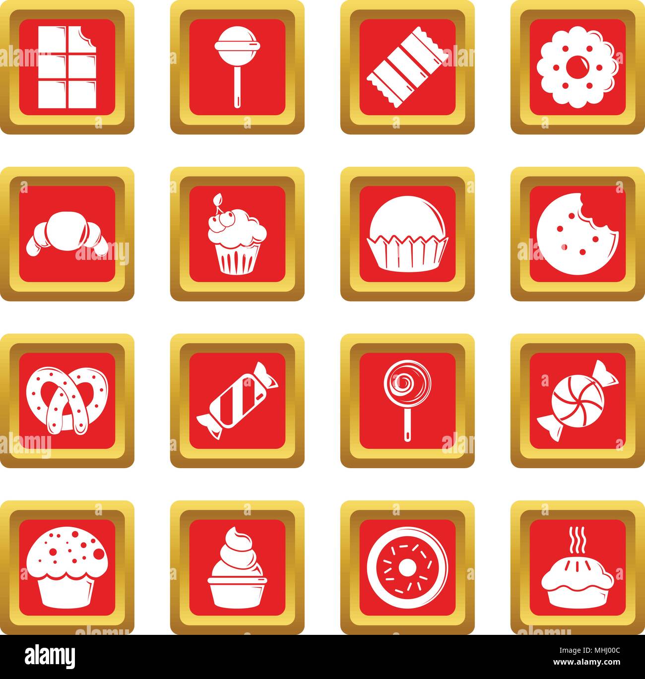 Sweets candy cakes icons set red square vector Stock Vector Image & Art ...
