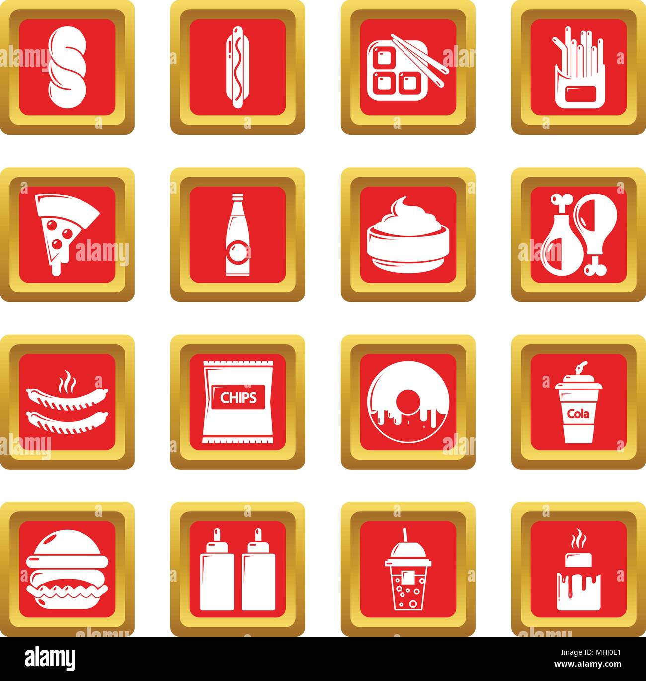 Fast food icons set red square vector Stock Vector Image & Art - Alamy