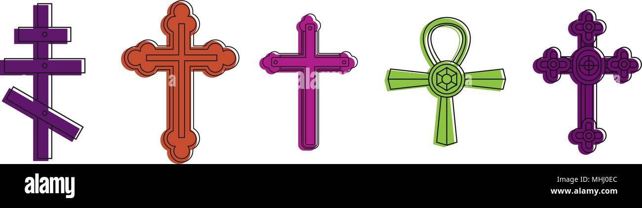 Cross icon set, color outline style Stock Vector Image & Art - Alamy