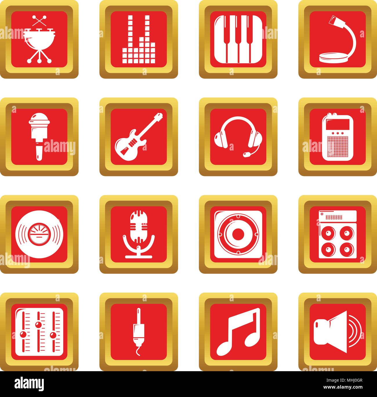 Recording studio symbols icons set red square vector Stock Vector Image ...