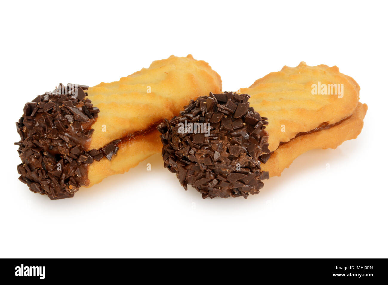 Sandwich cookies, oval shape filled with chocolate cream Stock Photo ...