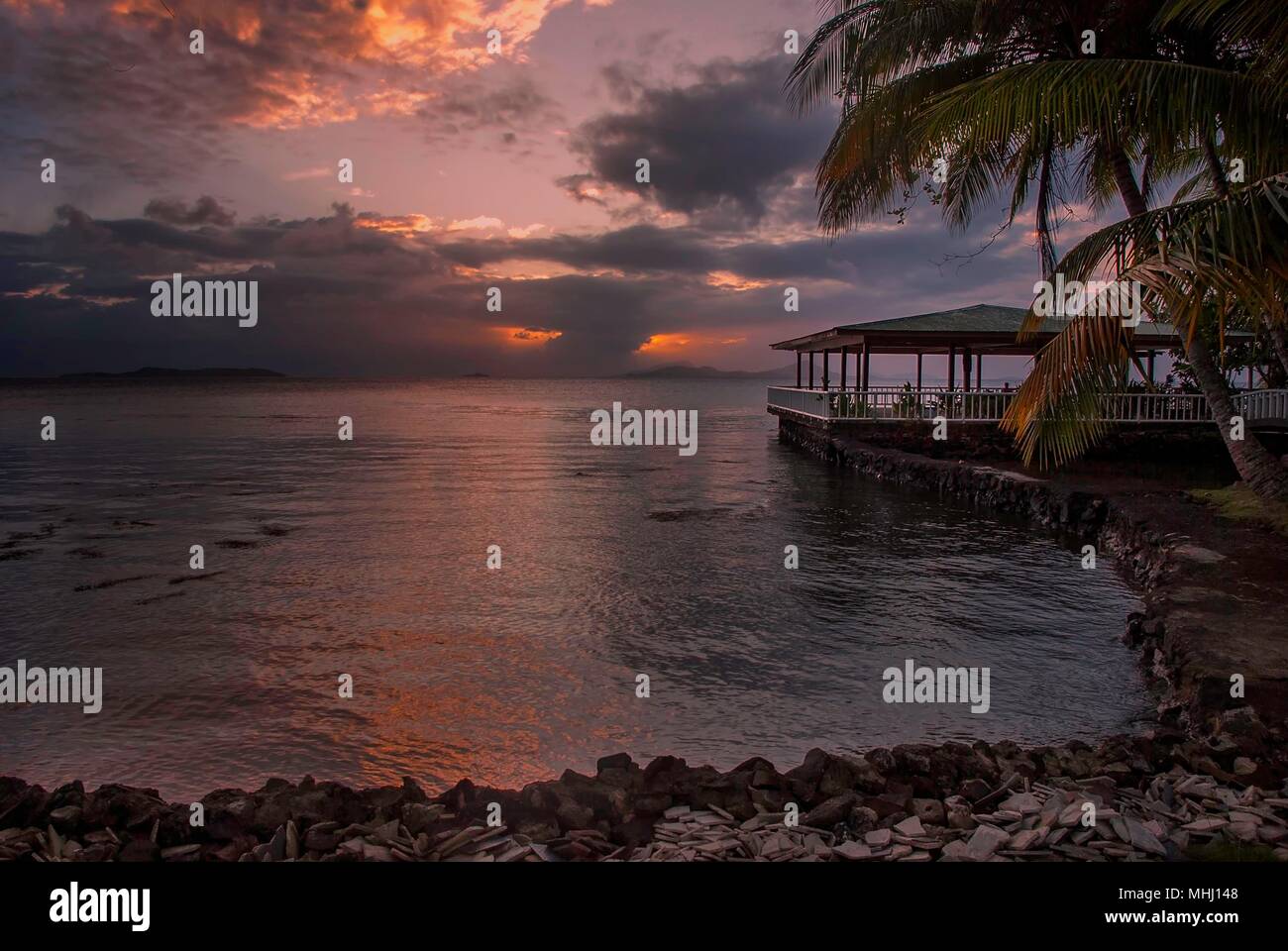 Sunset in the Pacific island of Chuuk State, Micronesia Stock Photo - Alamy