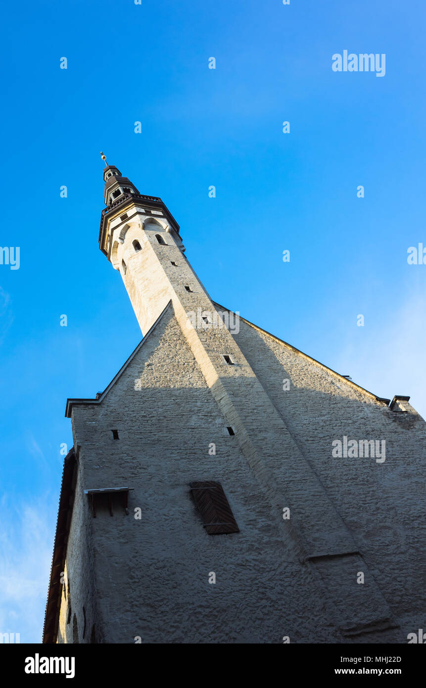 Town Hall of old Tallinn, Estonia. Vertical photo under blue sky Stock ...