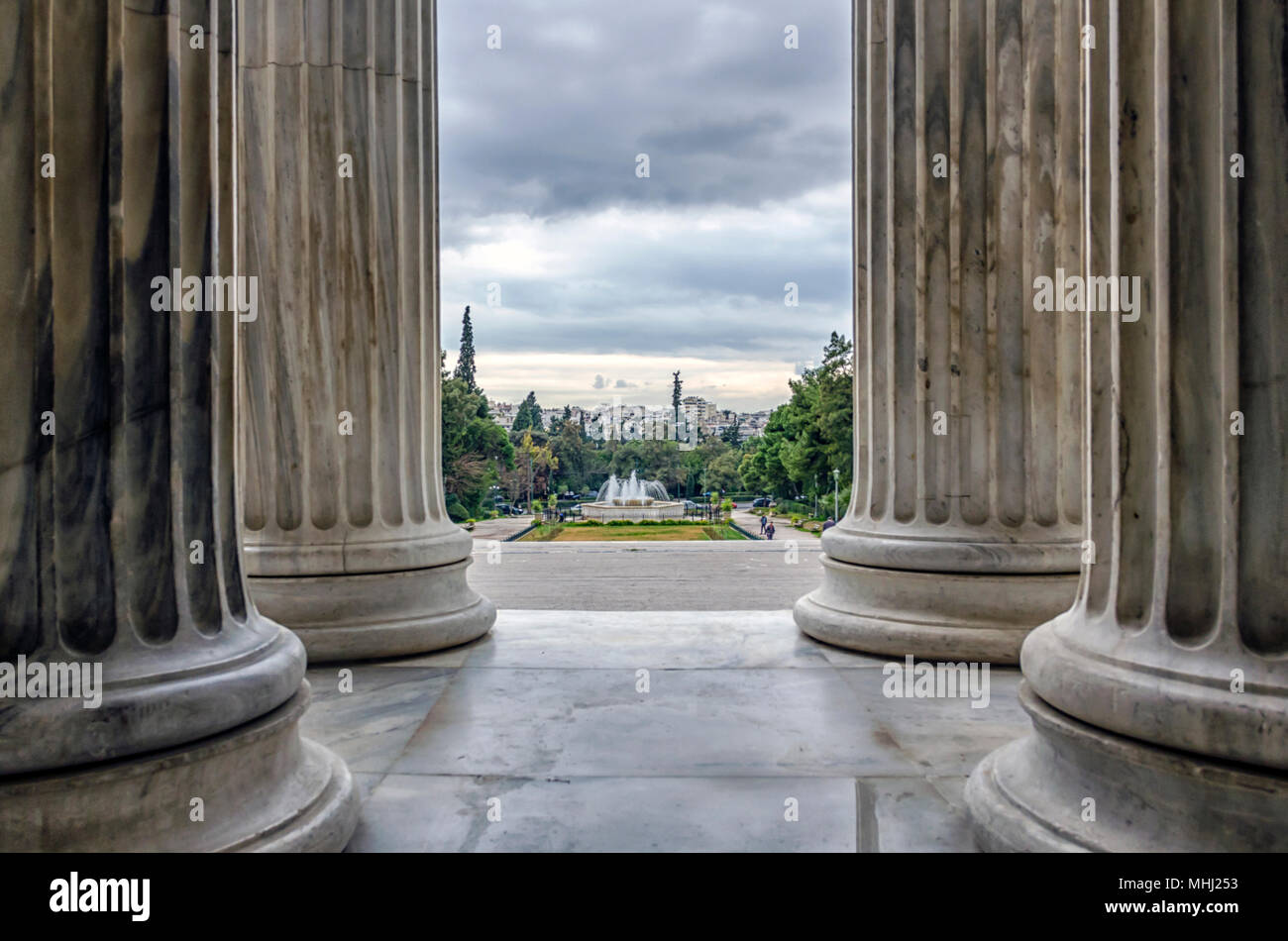 Zappeion, Athens - Greece. Looking through the columns of the Zappeion ...