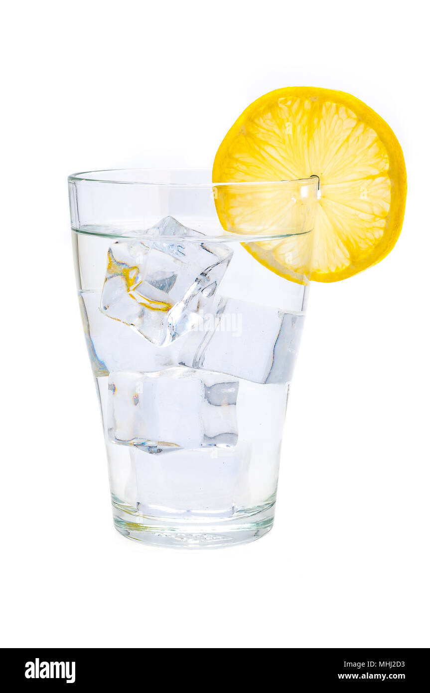 A glass beaker with crystal clear water and ice cubes. Isolated Stock ...