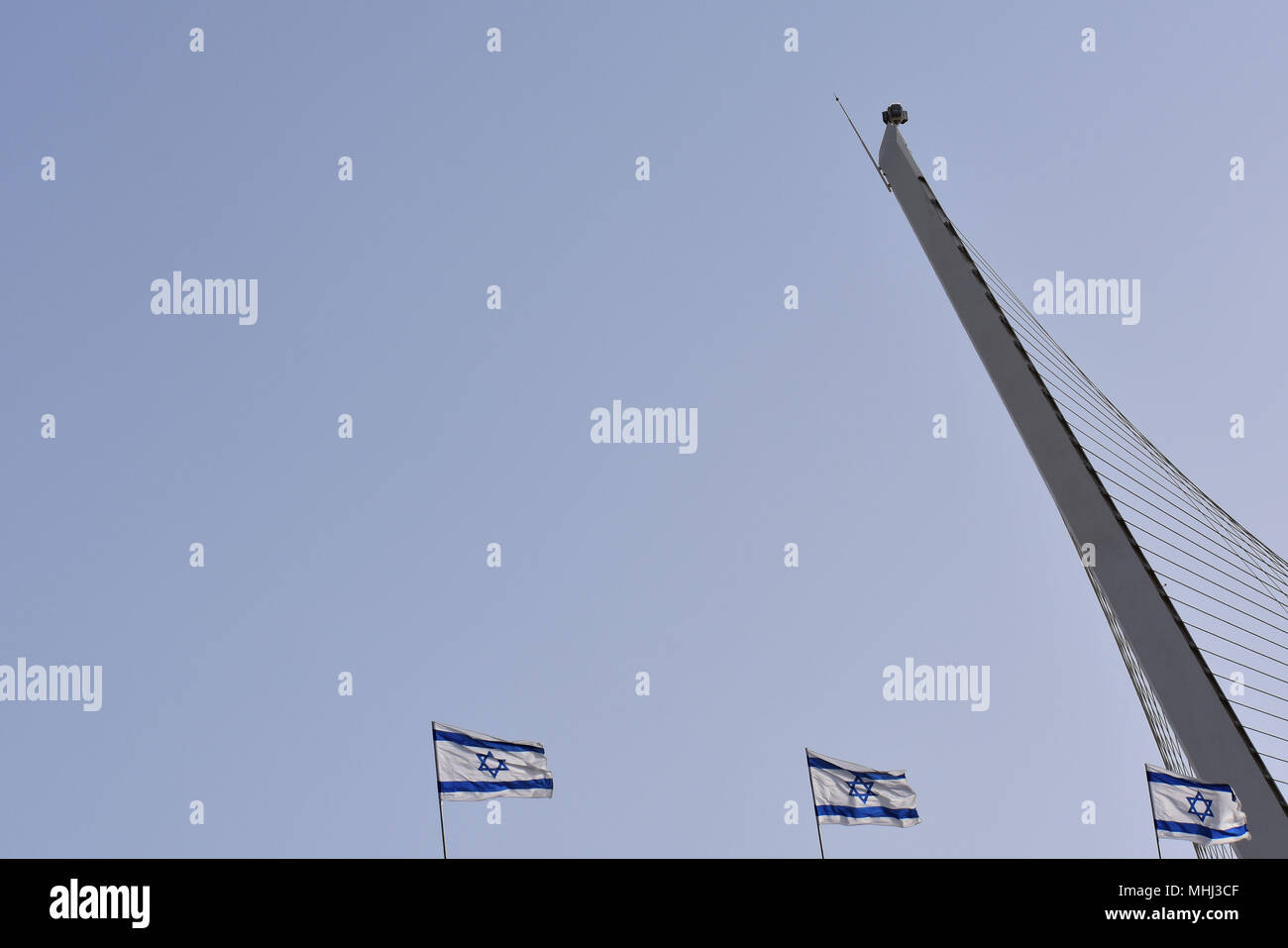 Chord Bridge Mast with Three Israeli Flags Stock Photo - Alamy
