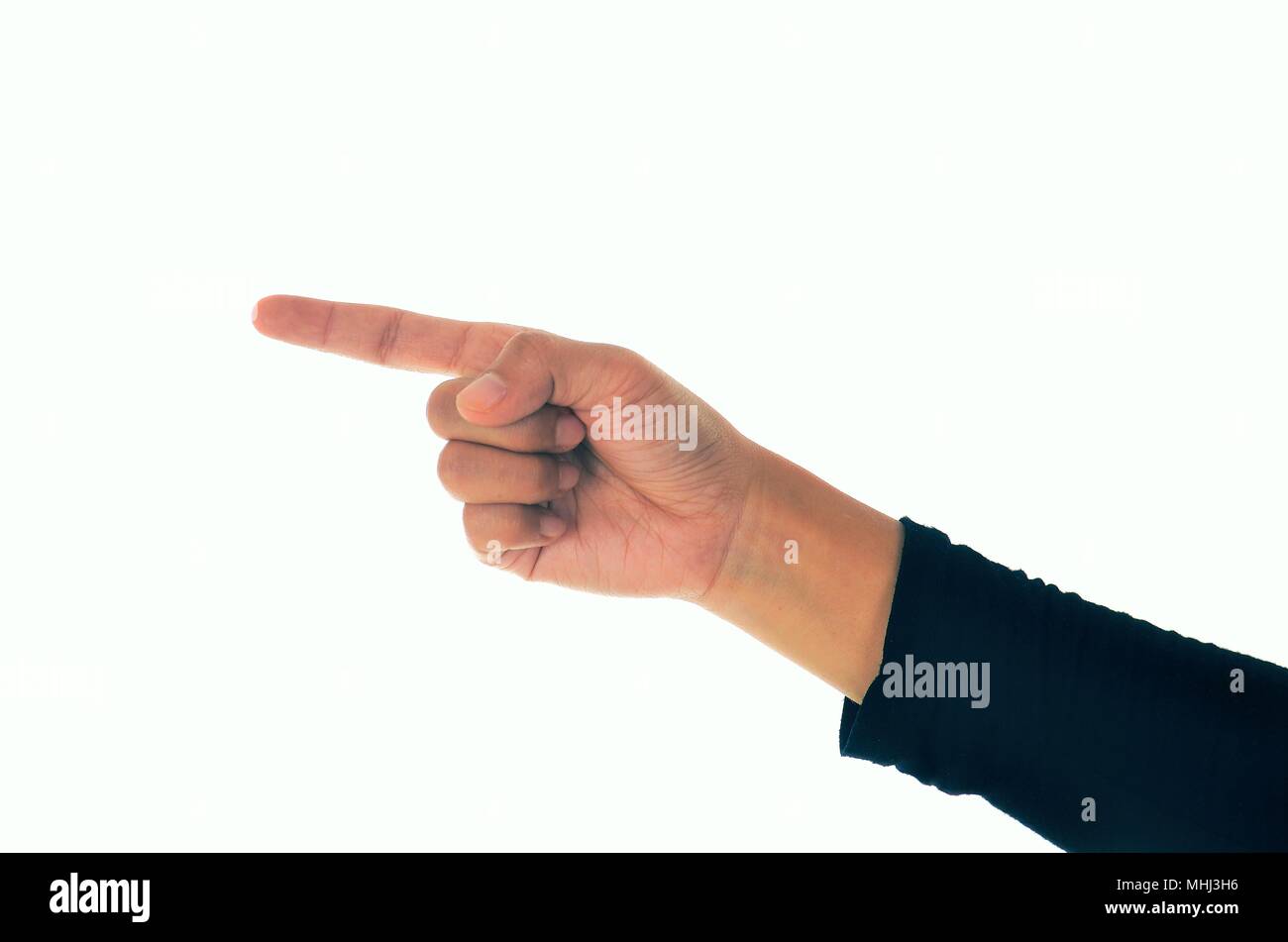 hand pointing to left white background Stock Photo - Alamy