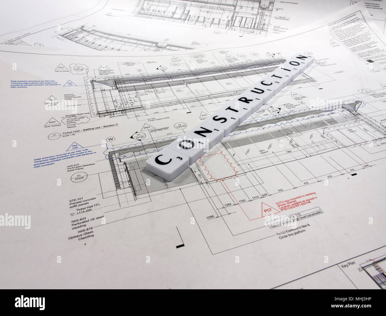 Representation of the construction industry with technical drawing ...