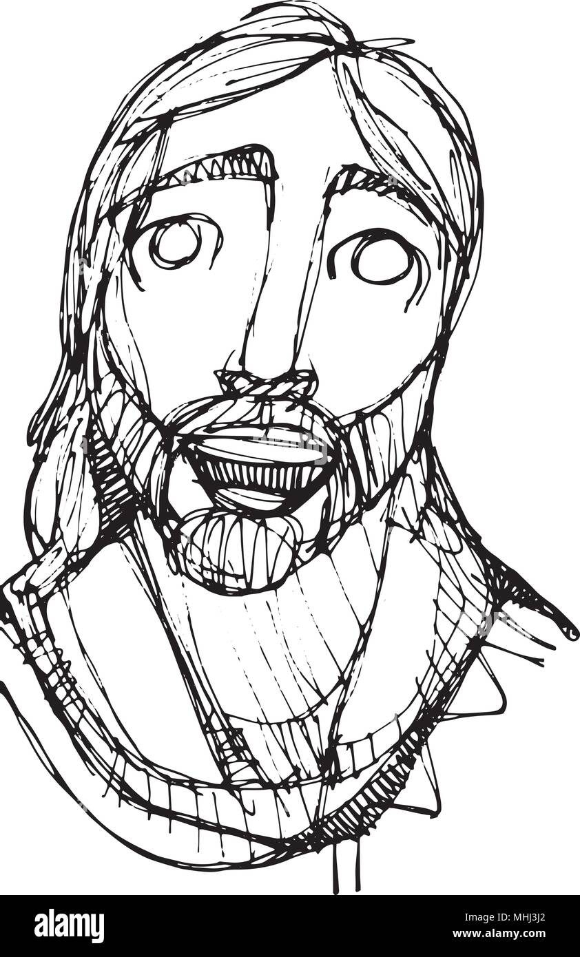 Hand drawn vector illustration or drawing of Jesus Christ Face Stock ...