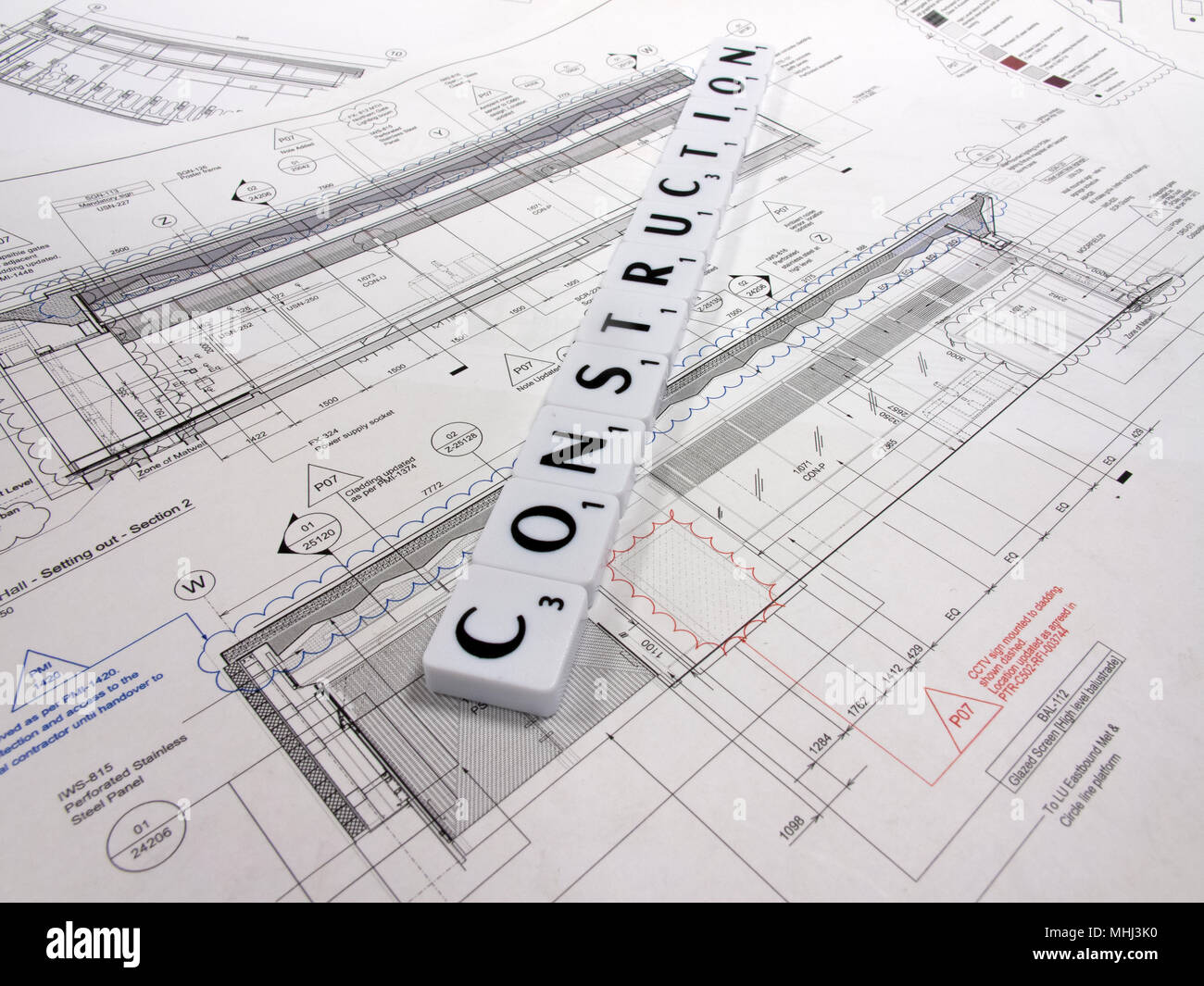 Representation of the construction industry with technical drawing ...