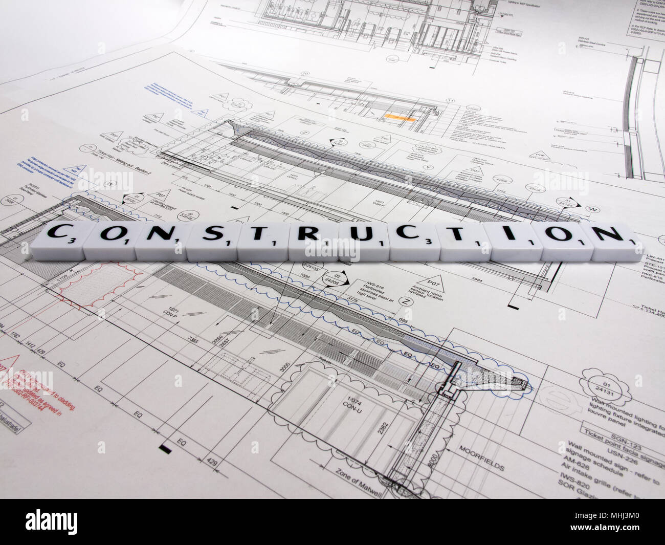 Representation of the construction industry with technical drawing ...