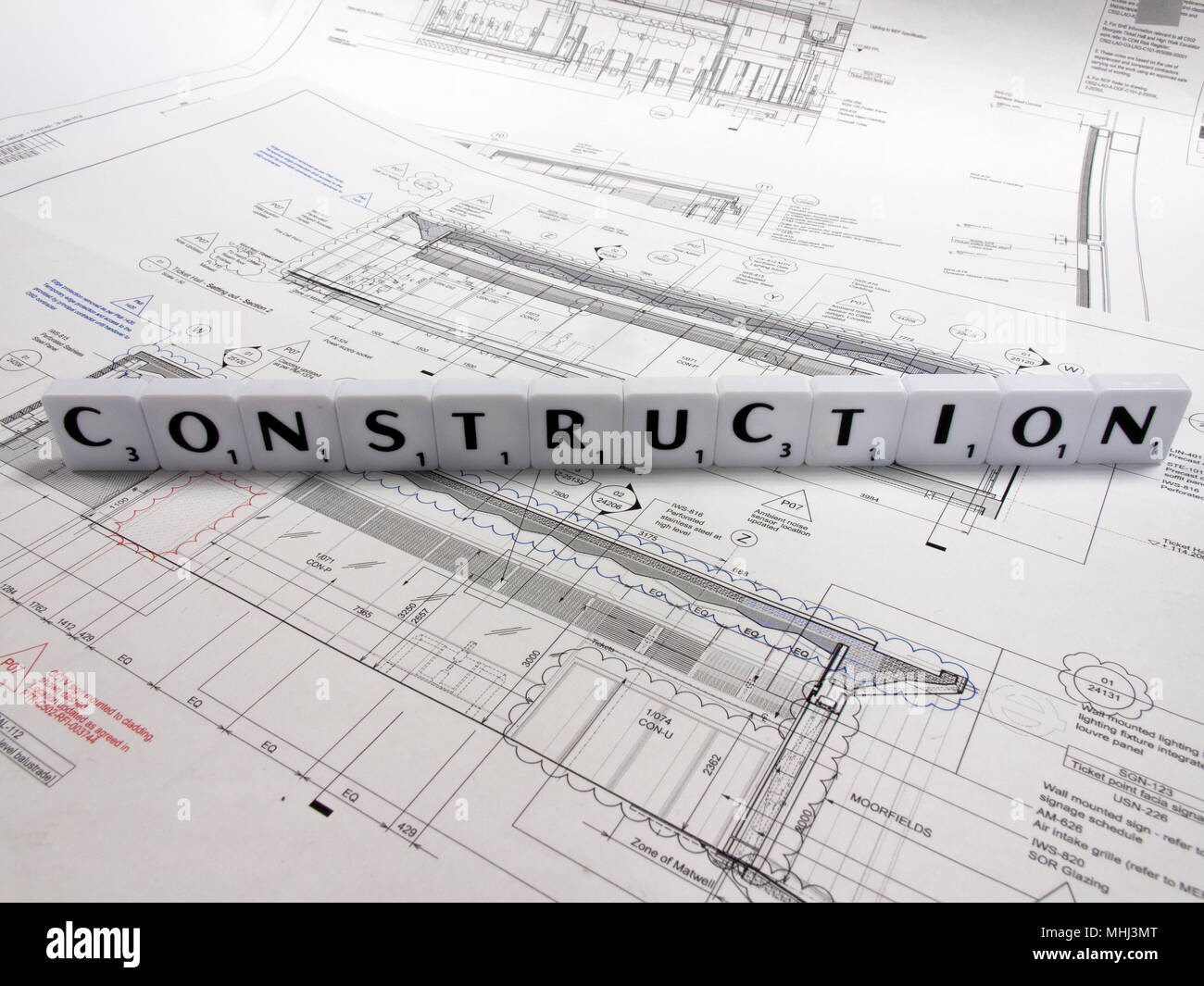 Representation of the construction industry with technical drawing ...