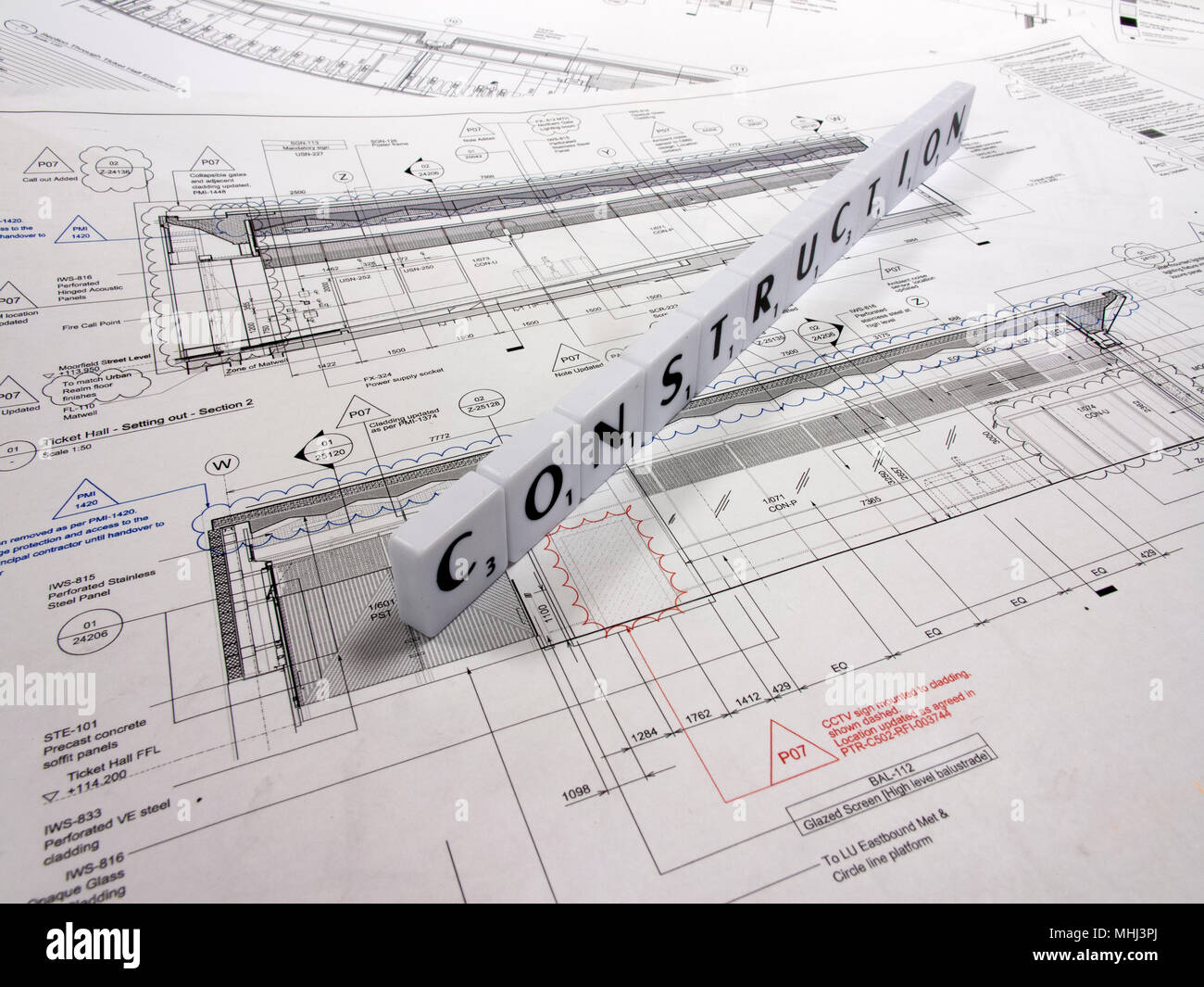 Representation of the construction industry with technical drawing ...