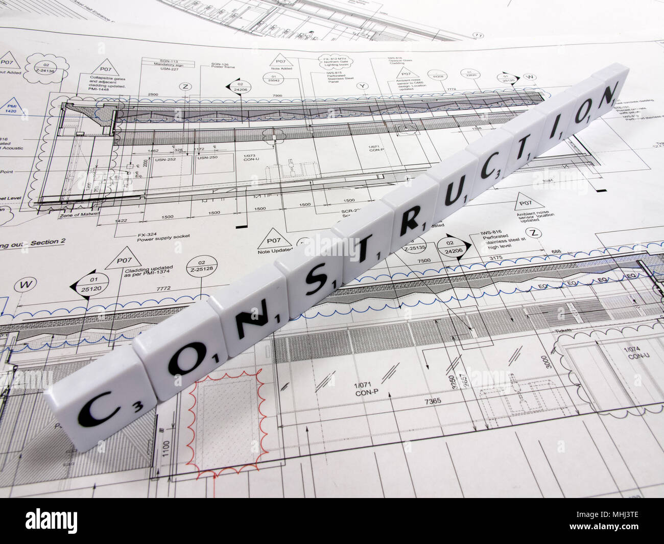 Representation of the construction industry with technical drawing ...