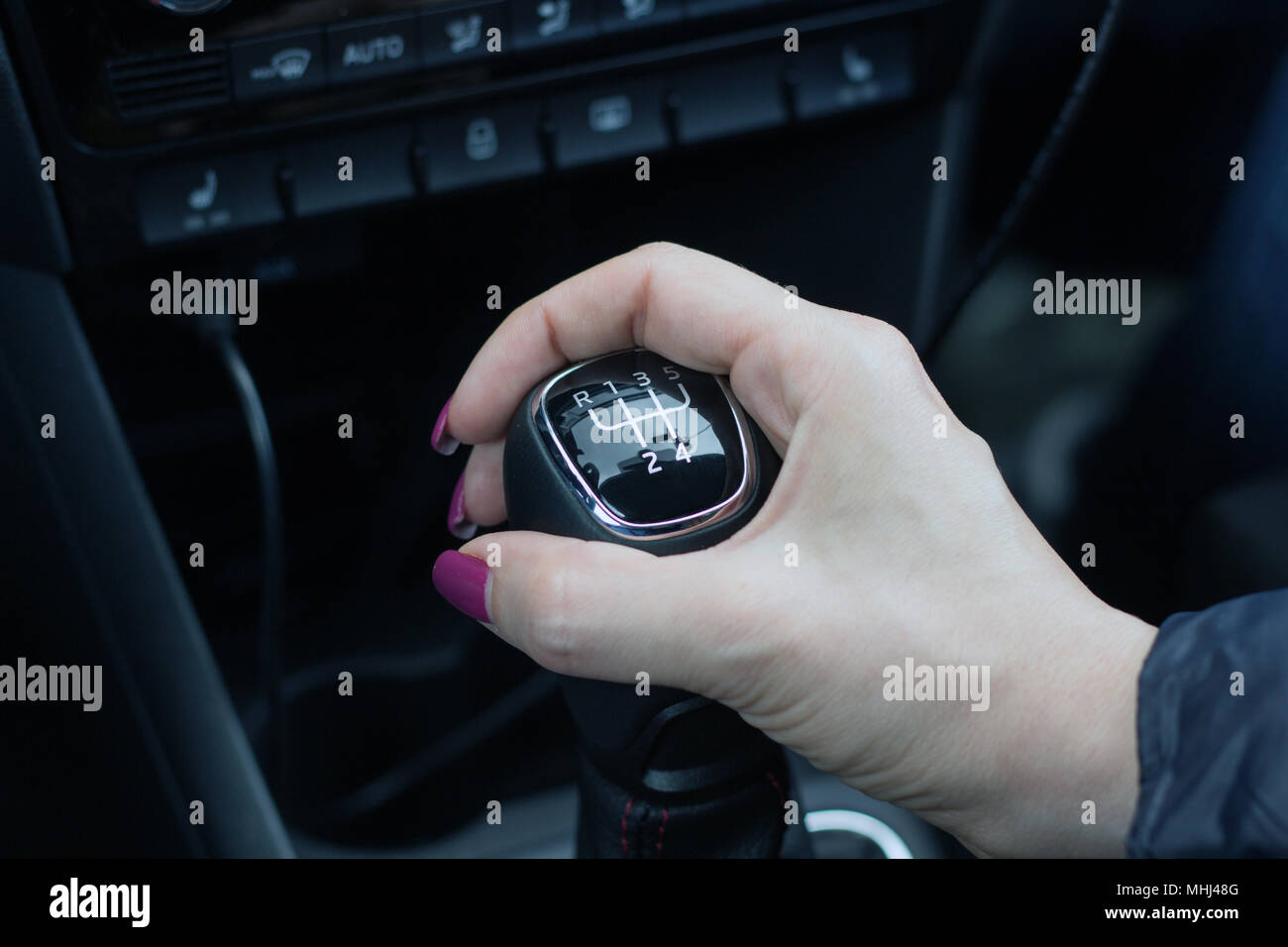 manual transmission gear shift, and girl hand Stock Photo - Alamy