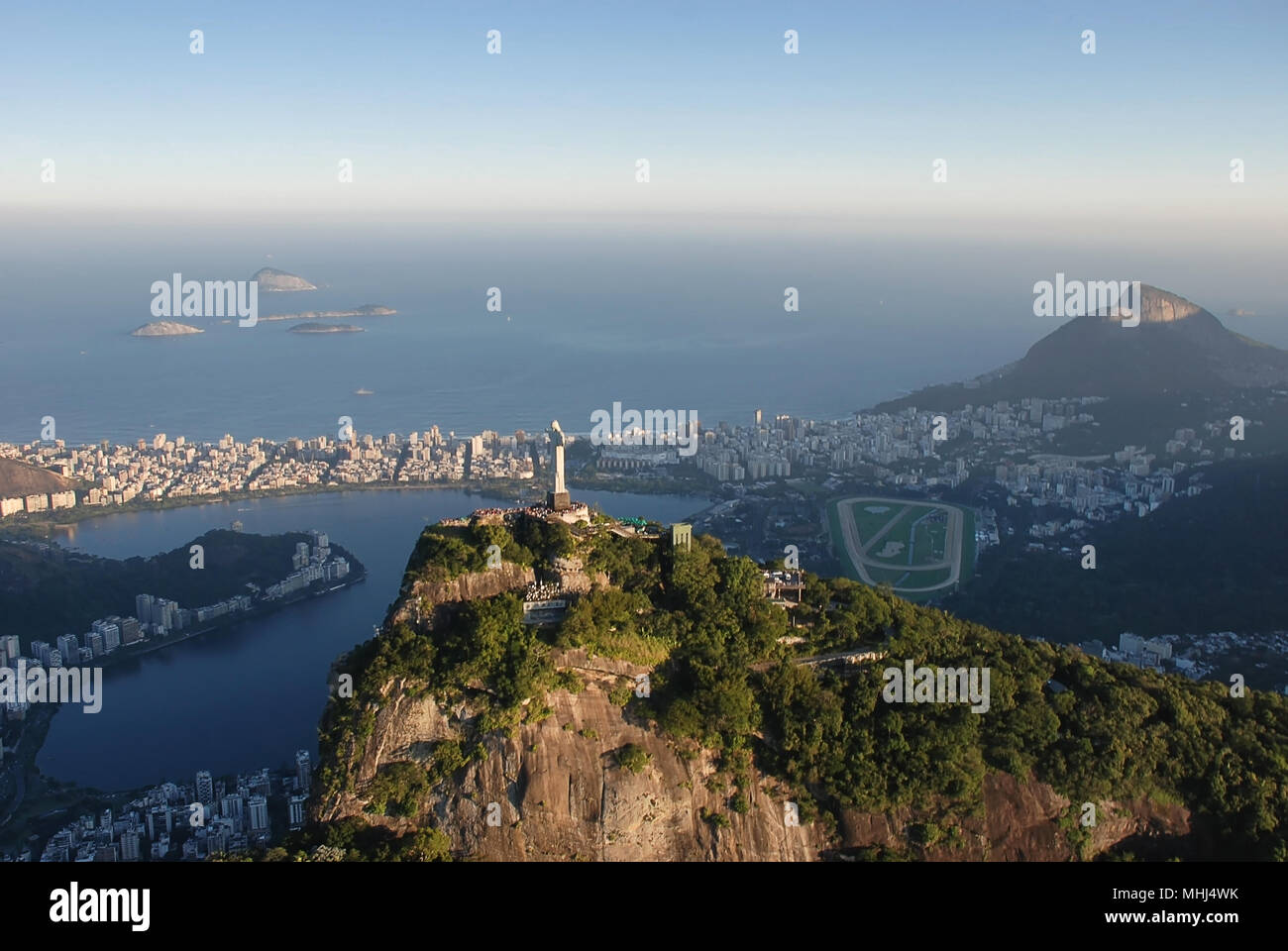 An aerial view of Christ the Redeemer overlooking Rio de Janeiro Stock ...
