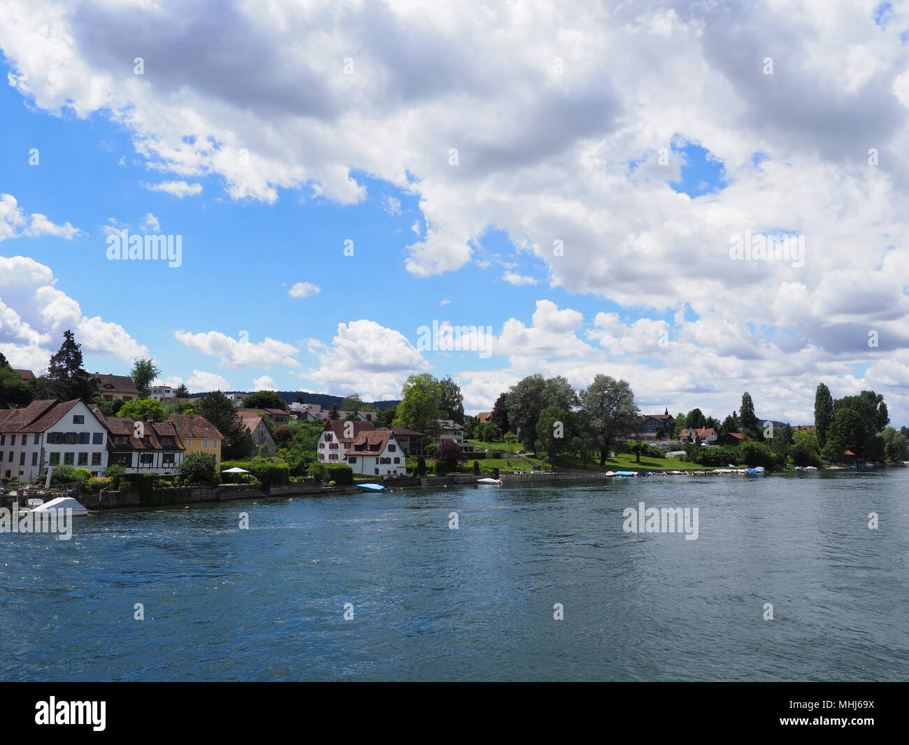 Swiss european STEIN am RHEIN town in SWITZERLAND and Rhine River in ...