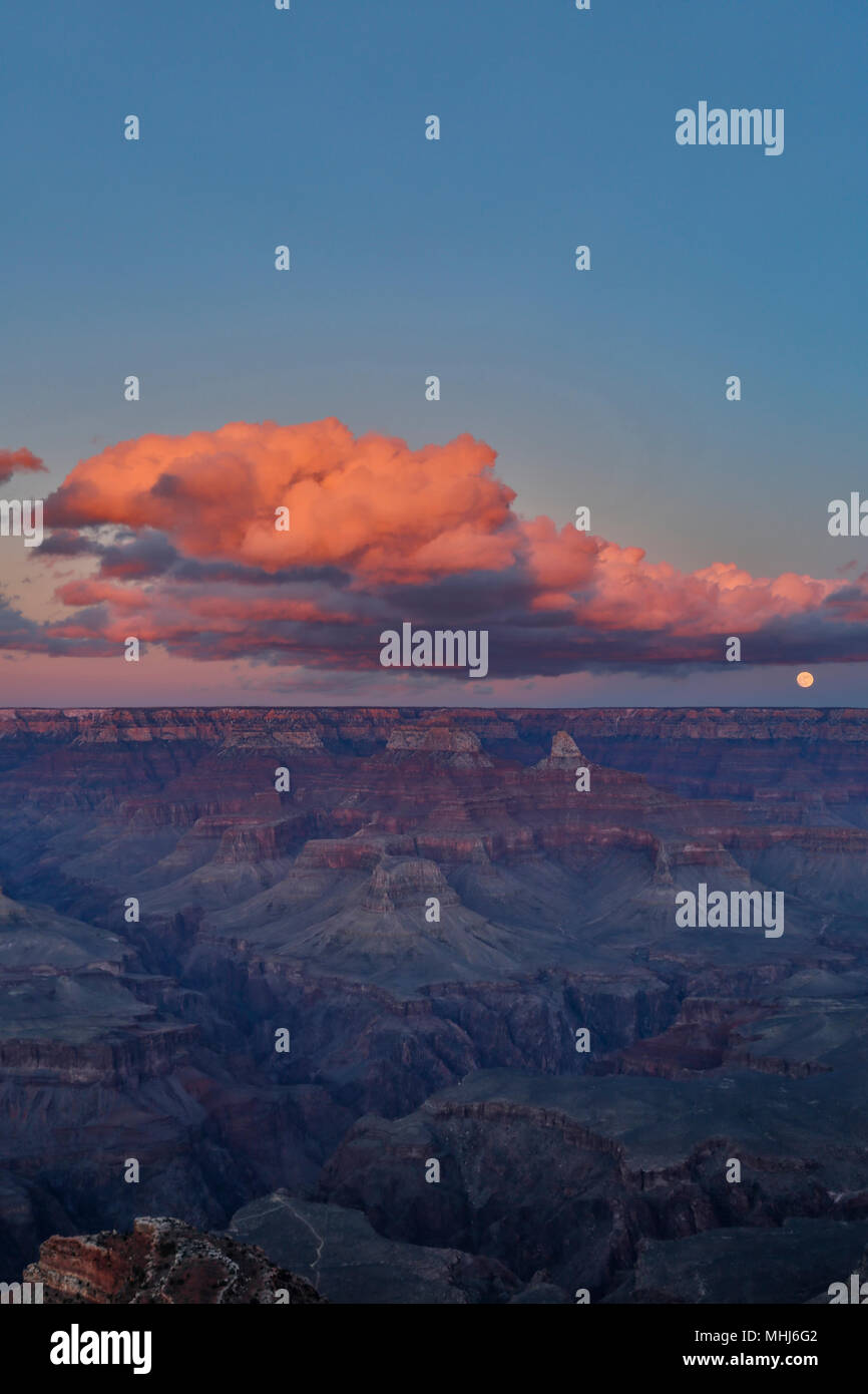 Moon over rock formations and canyons, from Maricopa Point, Grand ...