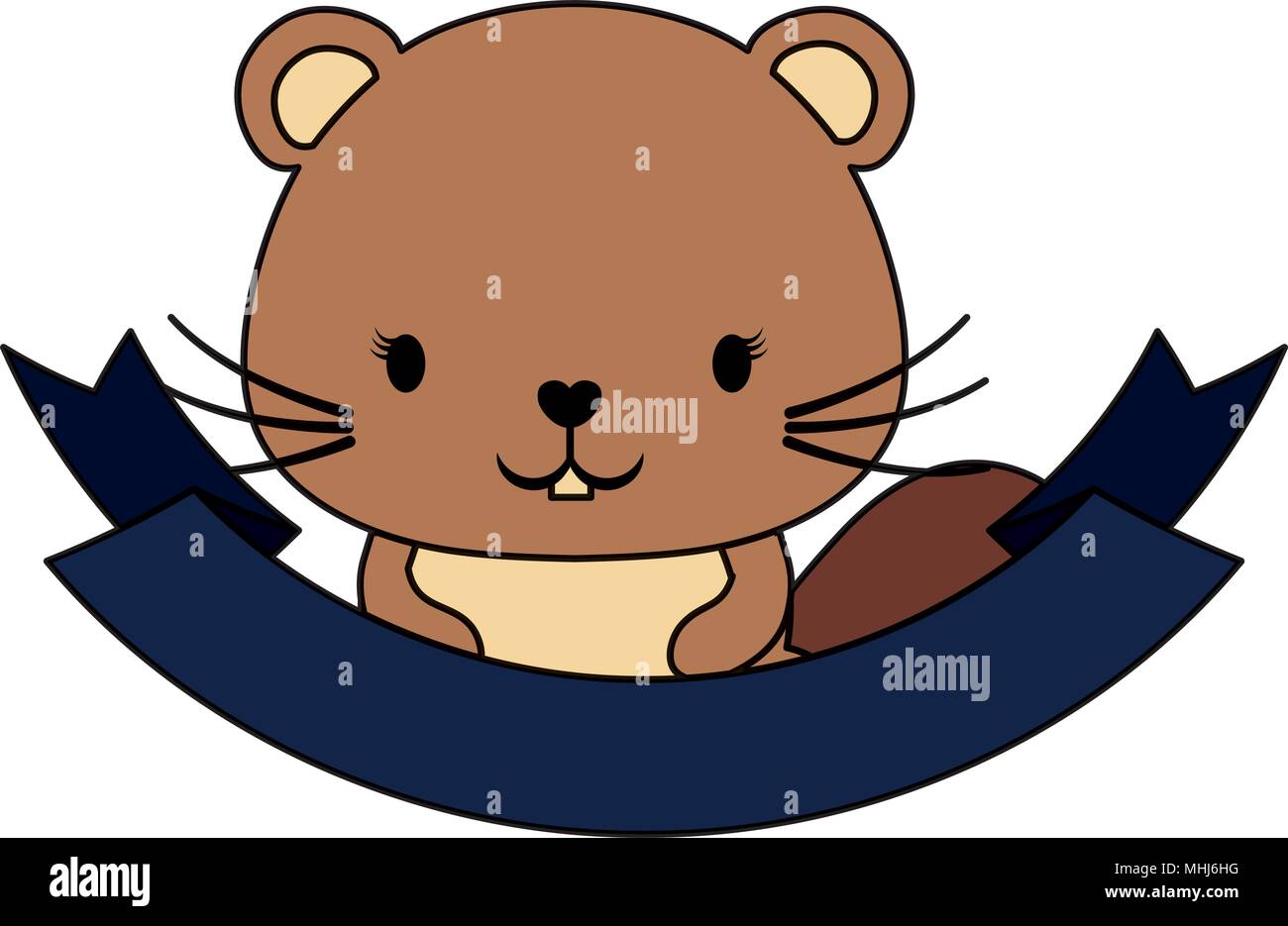 decorative emblem with cute squirrel and ribbon over white background ...