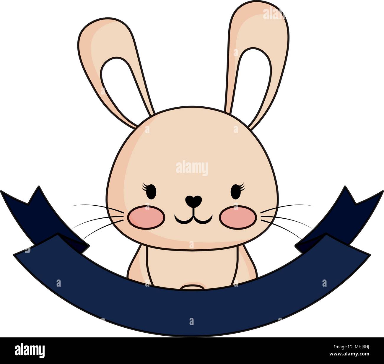 decorative emblem with cute rabbit and ribbon over white background ...