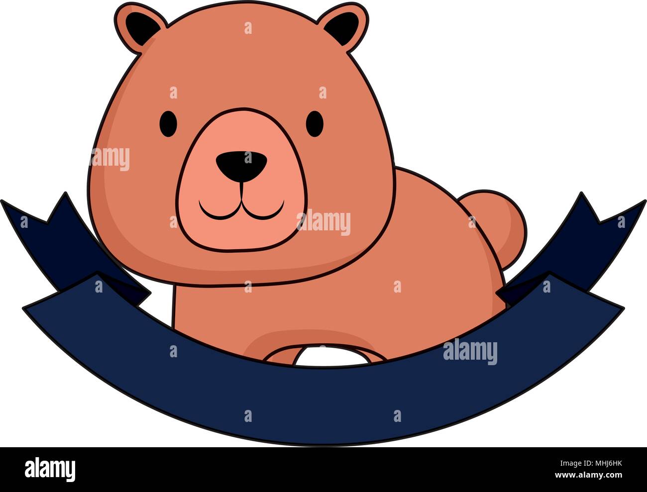 decorative emblem with cute bear and ribbon over white background ...