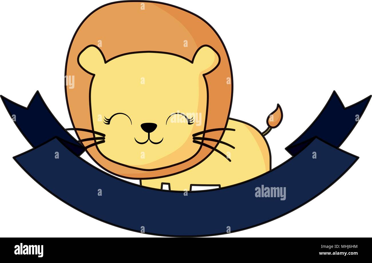 decorative emblem with cute lion over white background, colorful design ...