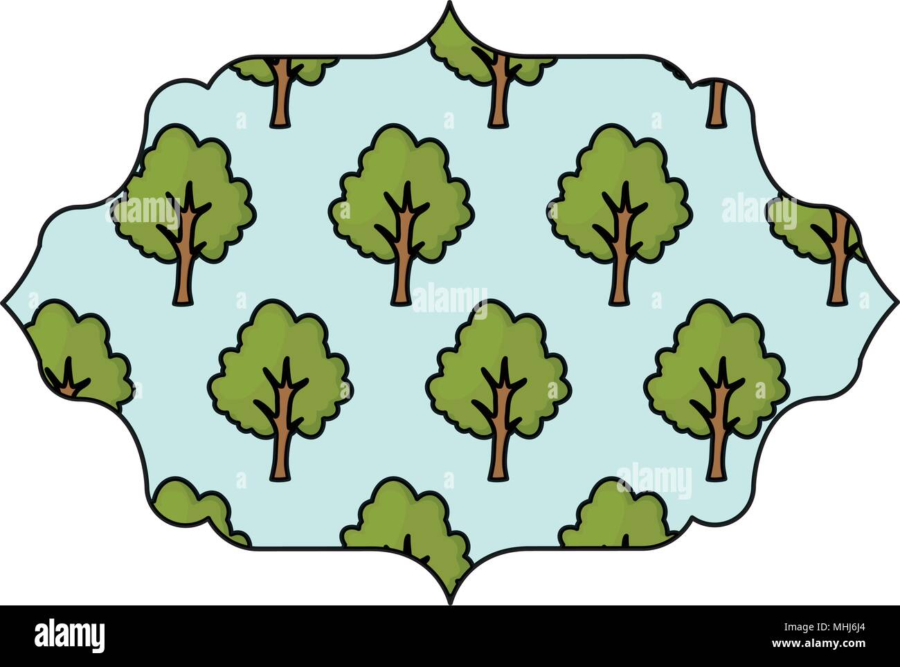 decorative arabic frame with trees pattern over white background ...