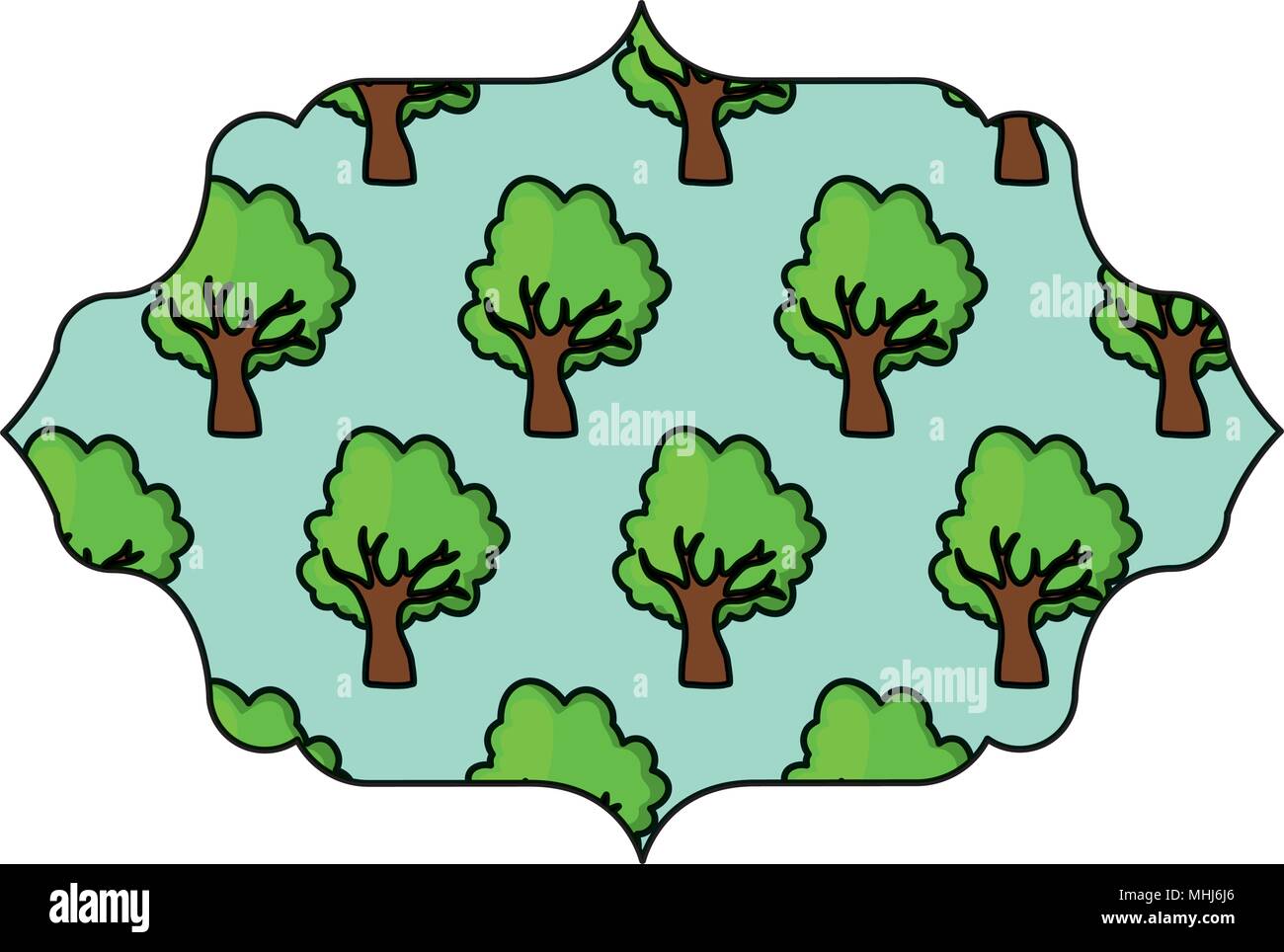 decorative arabic frame with trees pattern over white background ...