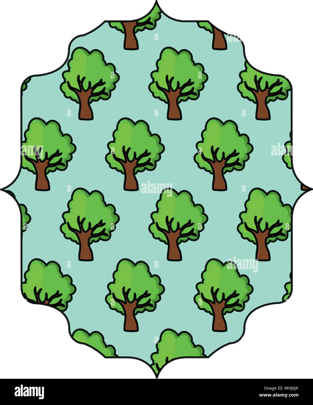 decorative arabic frame with trees pattern over white background ...