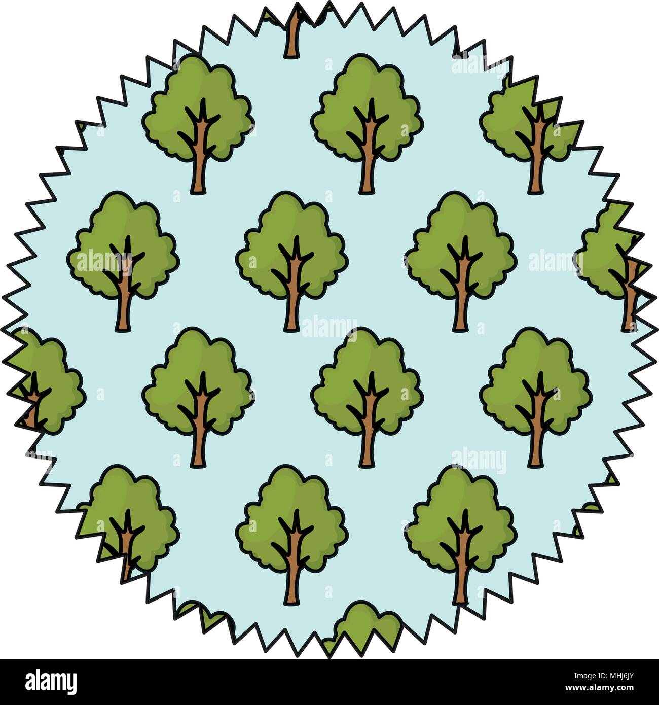 colorful seal stamp with trees design over white background, vector ...